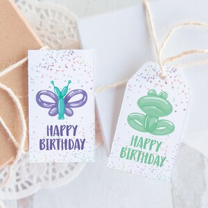 Balloon Animal Birthday Gift Tags Printable Gift Tag, Editable Corjl ...