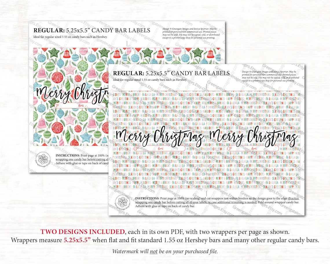 Christmas Candy Bar Wrappers PRINTABLE Hershey bar wrapper | Etsy