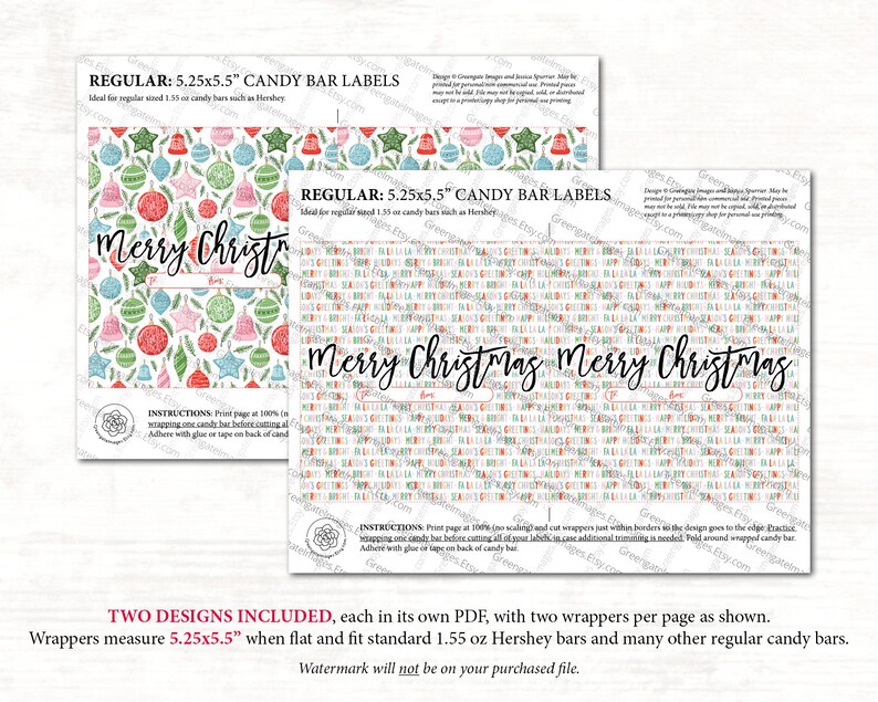 Christmas Candy Bar Wrappers PRINTABLE Hershey Bar Wrapper - Etsy