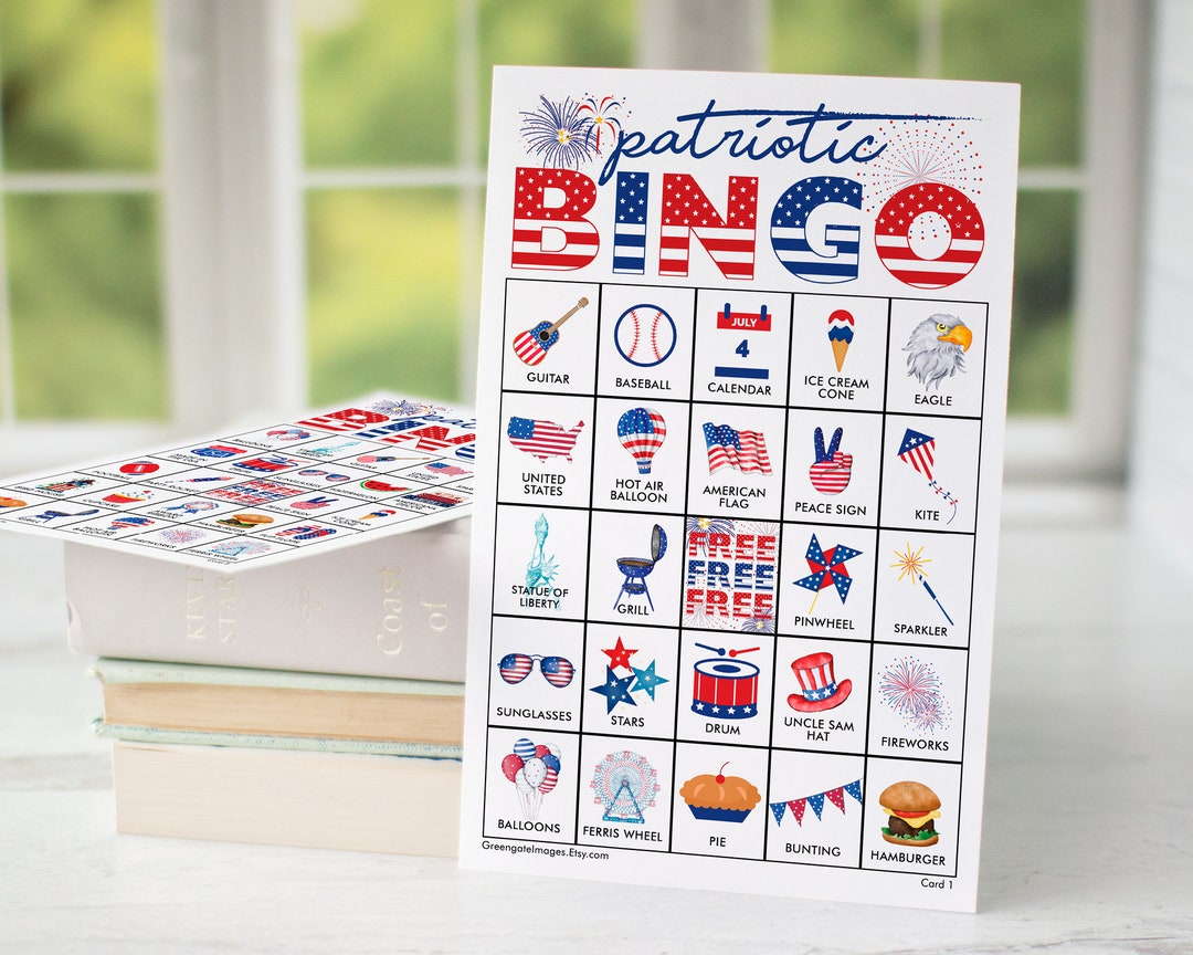 Patriotic Bingo Cards: Printable Bingo, 50 Cards, 4th of July Party ...
