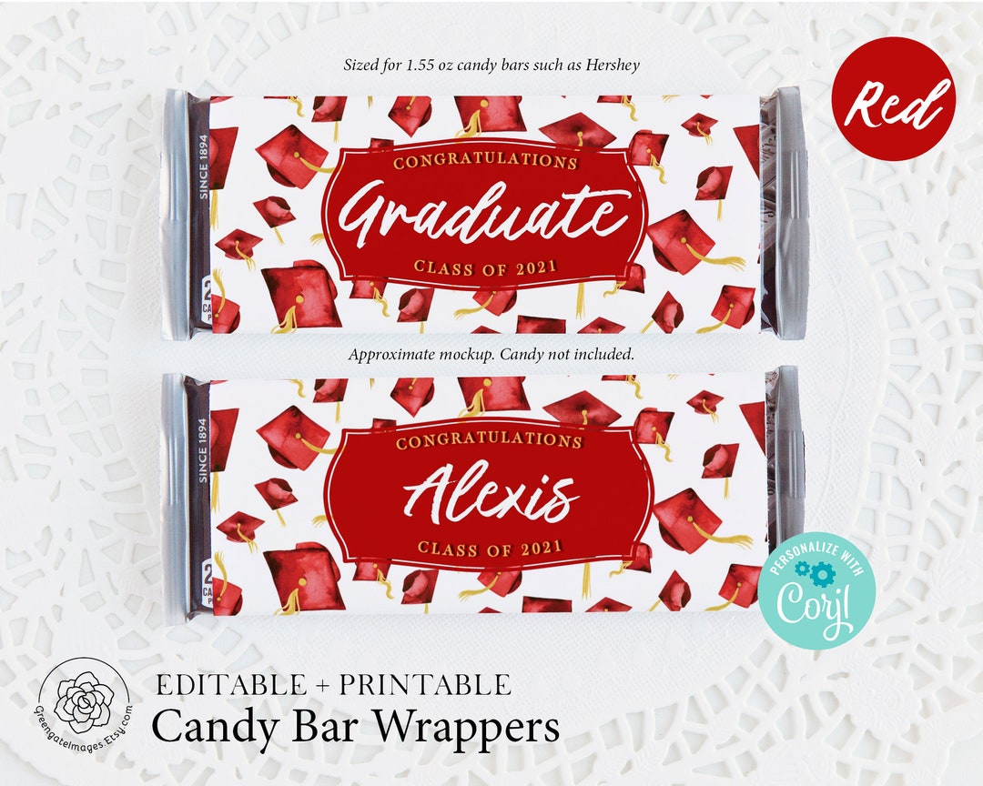 Red Graduation Candy Bar Wrappers - Custom Chocolate Wrap Editable ...