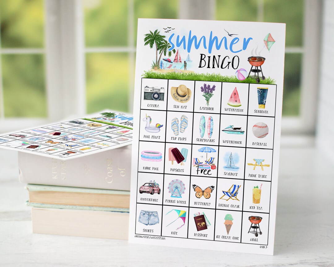 Summer Bingo Cards: Printable Bingo, 50 Cards, Senior Citizen Activity ...