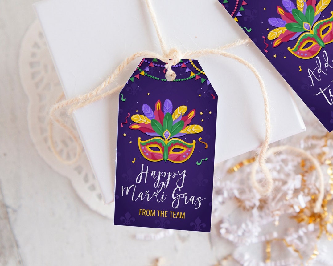 Mardi Gras Gift Tag Template - PRINTABLE Corjl Editable Favor Hang Tag ...