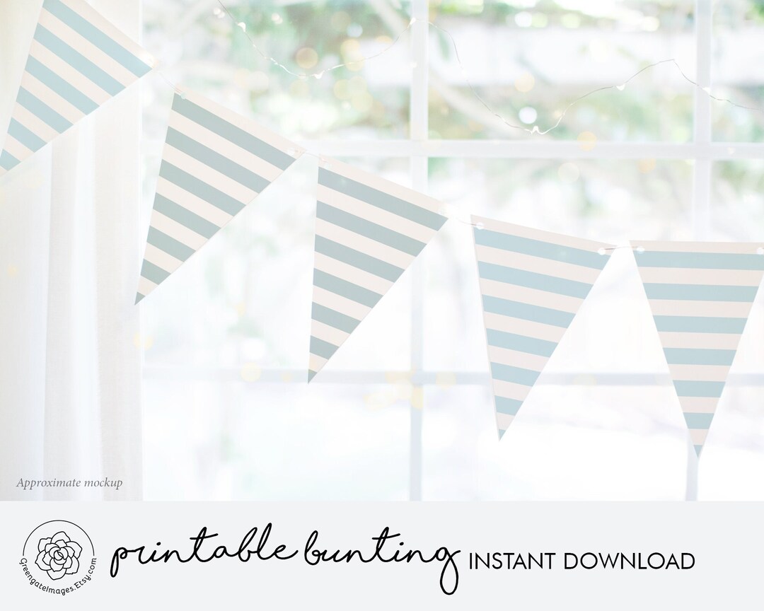 Light Blue Striped Bunting - Bunting, Light Blue Banner, Striped Party ...