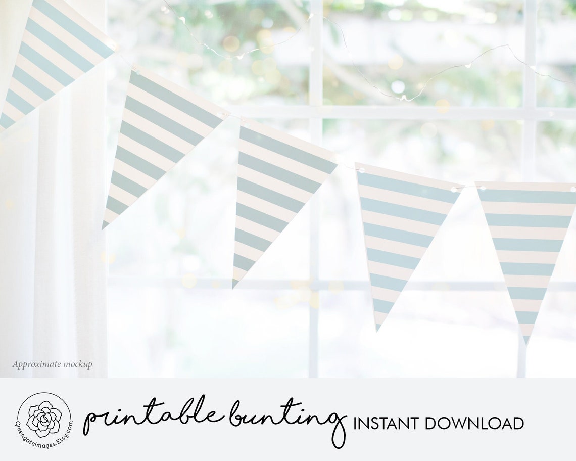Light Blue Striped Bunting - Bunting, Light Blue Banner, Striped Party ...