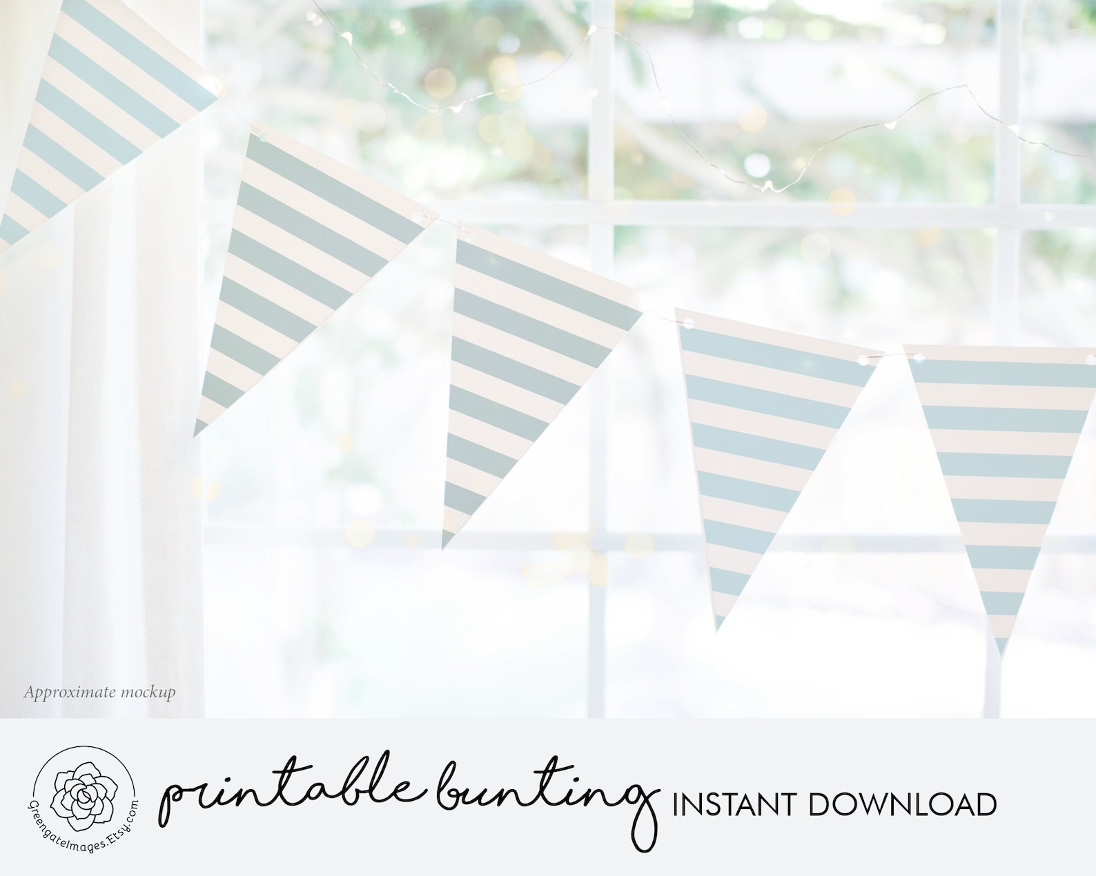 Light Blue Striped Bunting - Bunting, Light Blue Banner, Striped Party ...