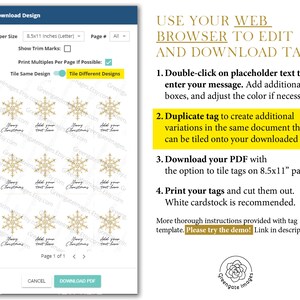 Gold Snowflake Gift Tags - PRINTABLE Template That You Edit on the ...