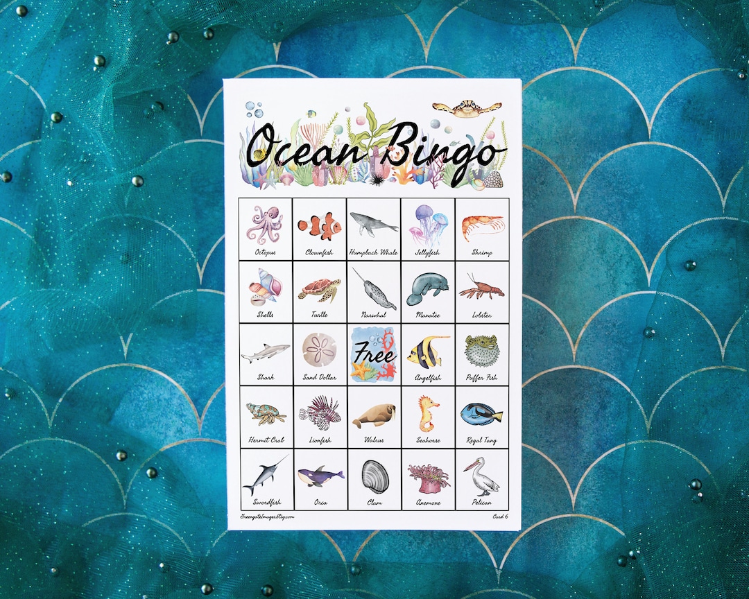 Ocean Bingo Cards: Printable Bingo Cards, 50 Cards, Kids Game Activity ...