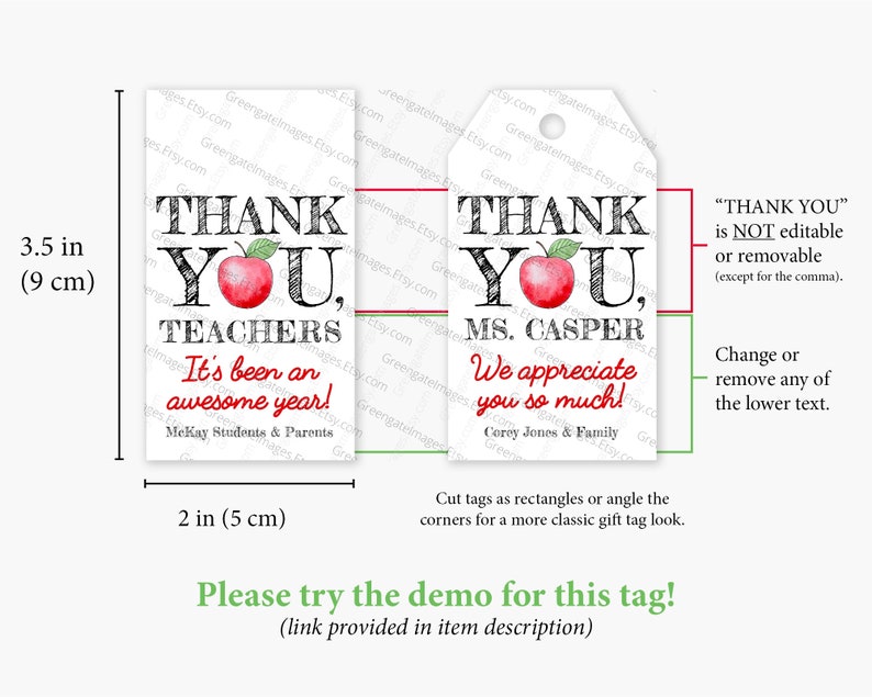 Teacher Gift Tags Printable Gift Tag Editable Corjl Favor - Etsy