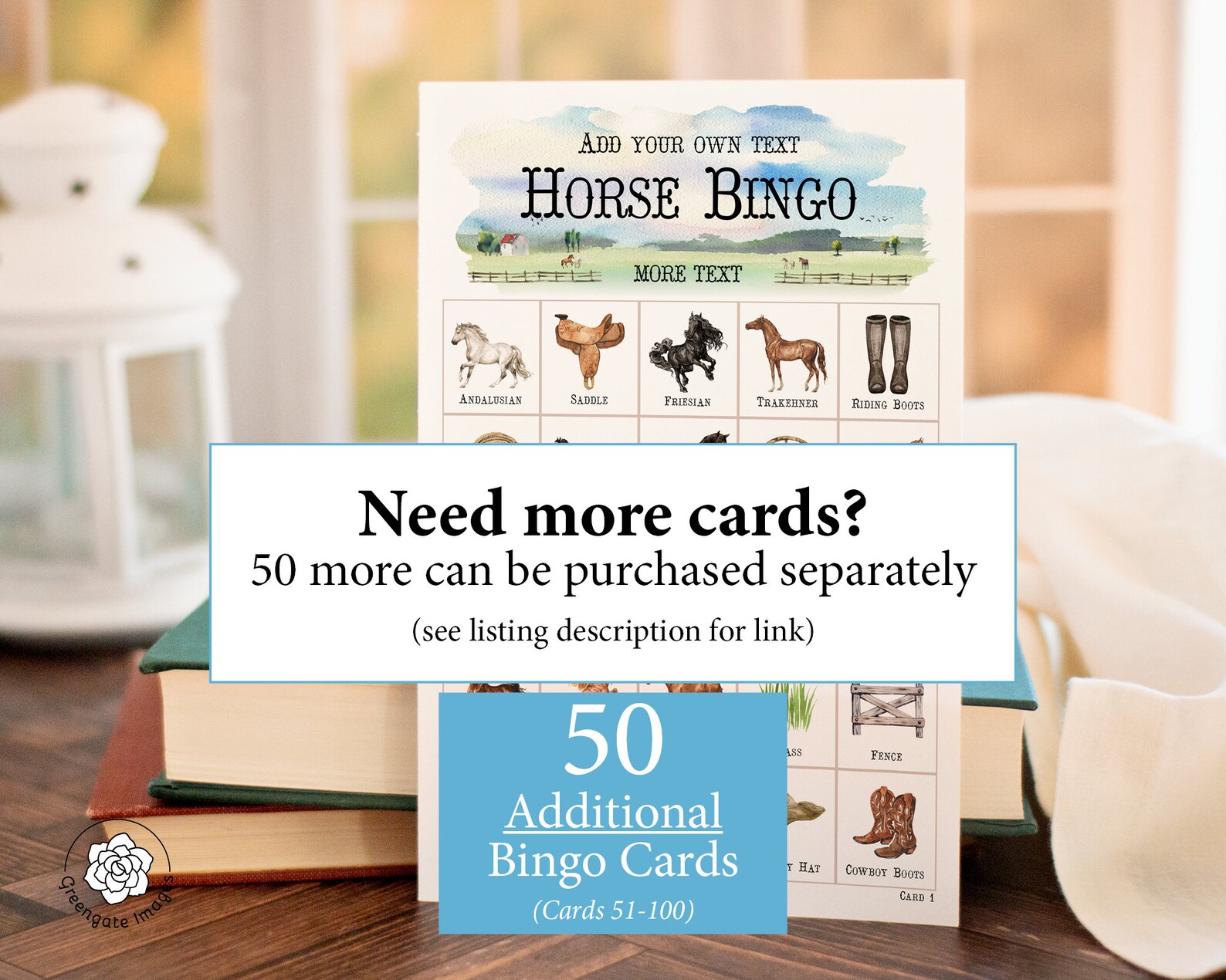 Horse Bingo: 50 Printable Bingo Cards - Cowgirl Party, Cowboy, Country ...