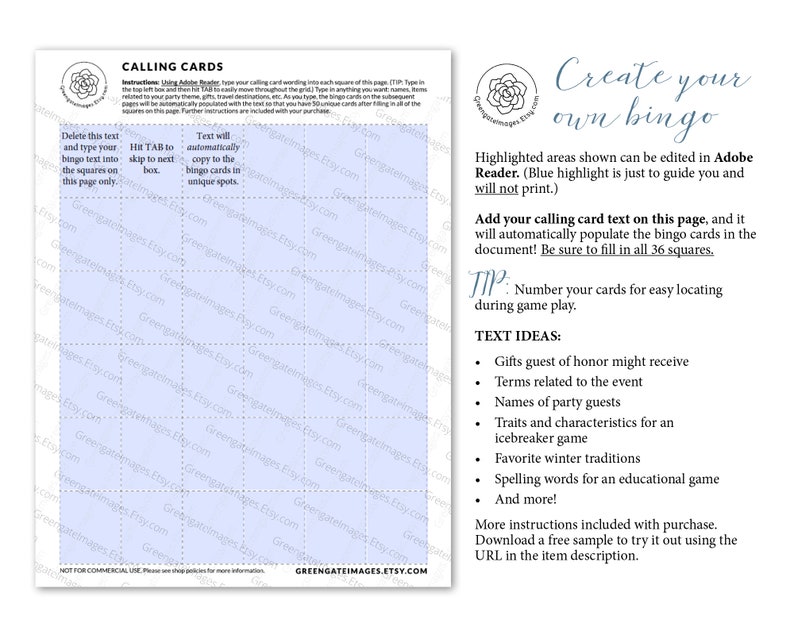 FILLABLE Winter Bingo Template: 50 Cards Printable Pdf - Etsy