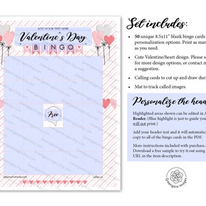 FILLABLE Valentine Heart Bingo Template: 50 Cards Printable Pdf ...