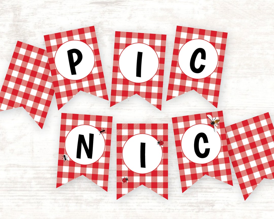 Picnic Letter Banner - Editable Printable Message Bunting, Red and ...