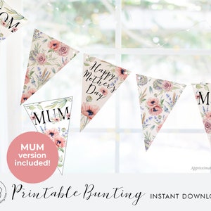 Mother's Day Bunting - PRINTABLE Floral Banner PDF. Mom's/mum's ...