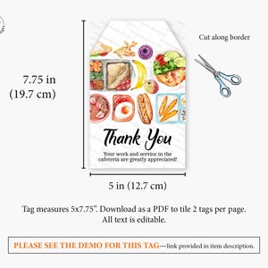 Cafeteria Staff Thank You Gift Tag - Jumbo PRINTABLE Editable Corjl, Xl ...