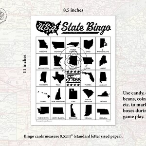 US State Bingo Set - Printable Bingo Game, 50 Cards, Senior Citizen ...