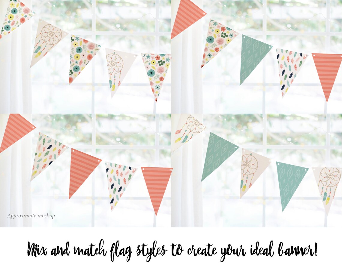 Boho Floral Bunting PRINTABLE banner flags instant digital | Etsy