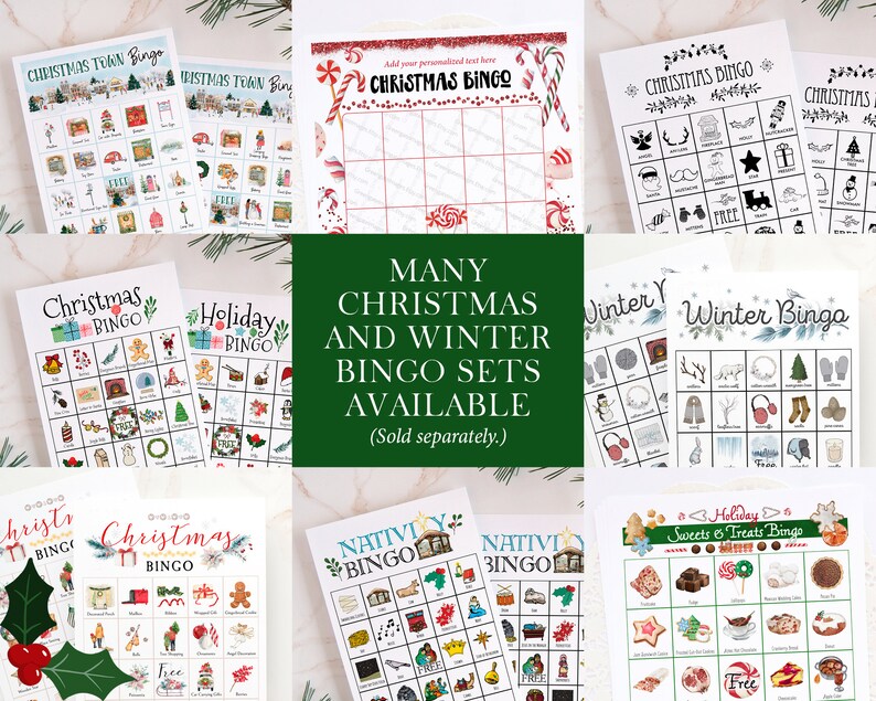 Christmas Bingo Cards: Printable Bingo Cards, Black and White, 50 Cards ...