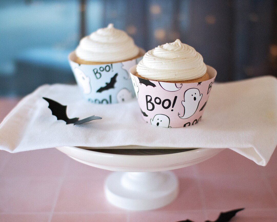 Pink and Blue Ghosts Cupcake Wrappers - Printable Cupcake Wraps, New ...