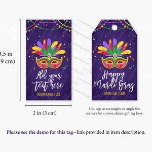 Mardi Gras Gift Tags Corjl Editable, Favor Tags, Printable Hang Tag ...