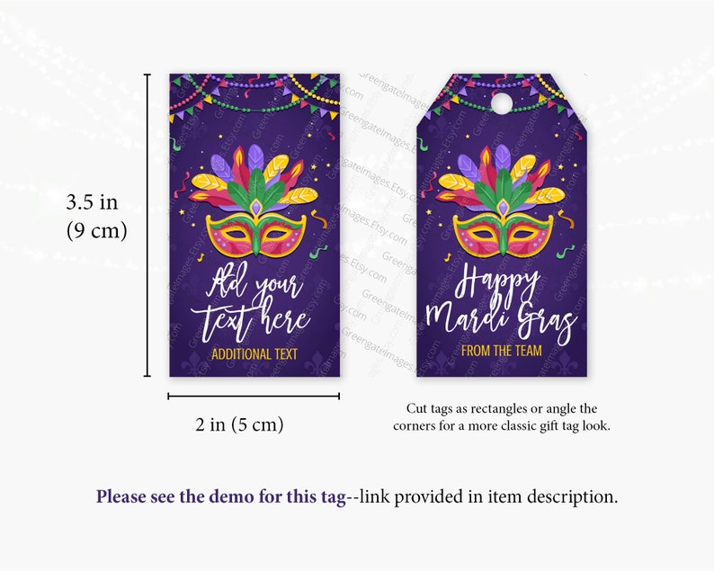 Mardi Gras Gift Tag Template - PRINTABLE Corjl Editable Favor Hang Tag ...