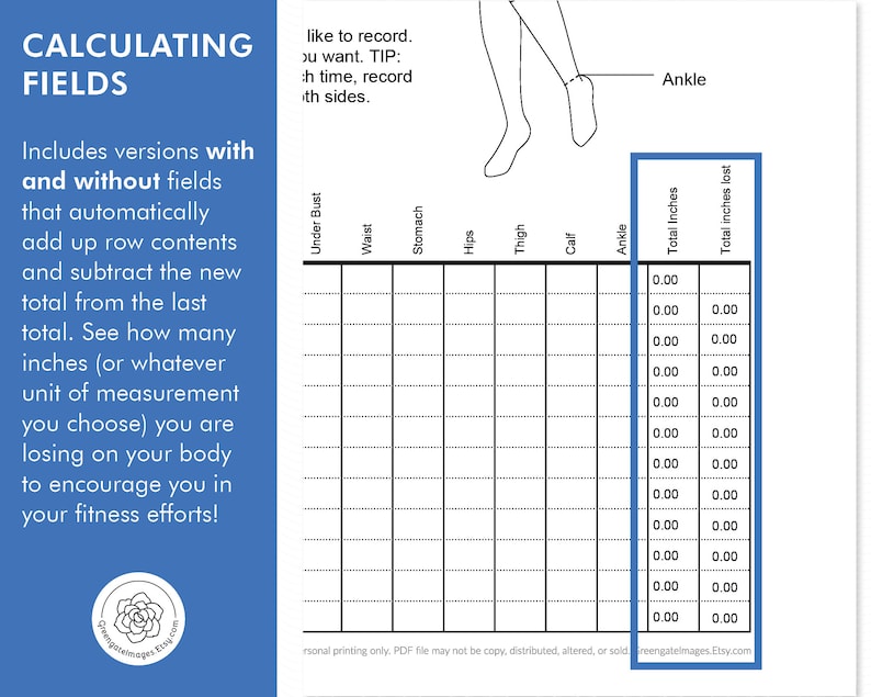 Body Measurement Tracker - Printable, Editable PDF. Two Versions: One ...