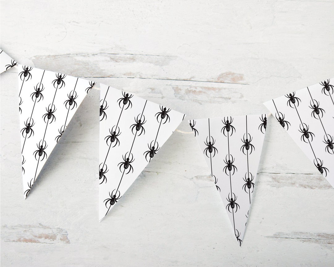 Spider Bunting - PRINTABLE Halloween Banner, Black & White, Ink-saving ...