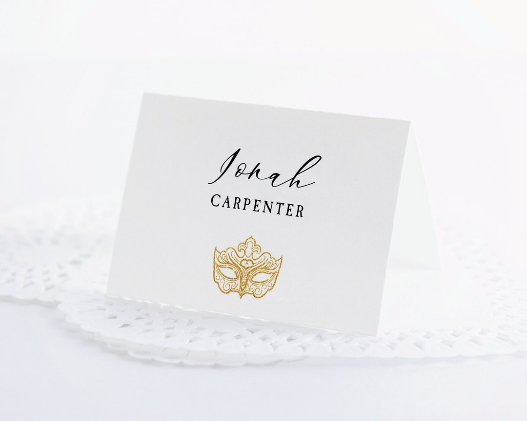 Gold Masquerade Place Cards Mardi Gras Decor Editable Table - Etsy