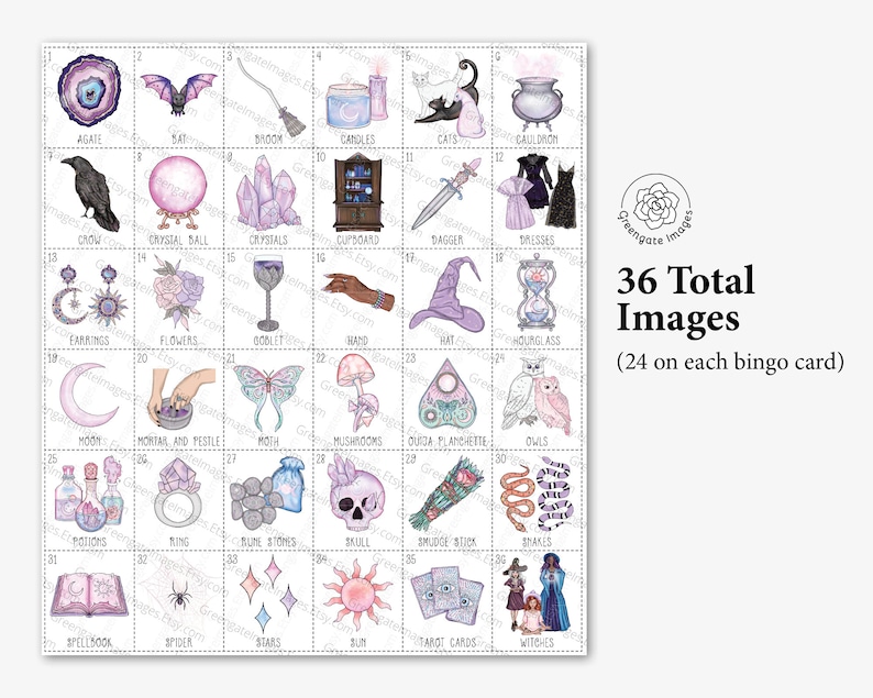 Witch Bingo Game - 50 PRINTABLE Unique Cards. Instant Digital Download ...
