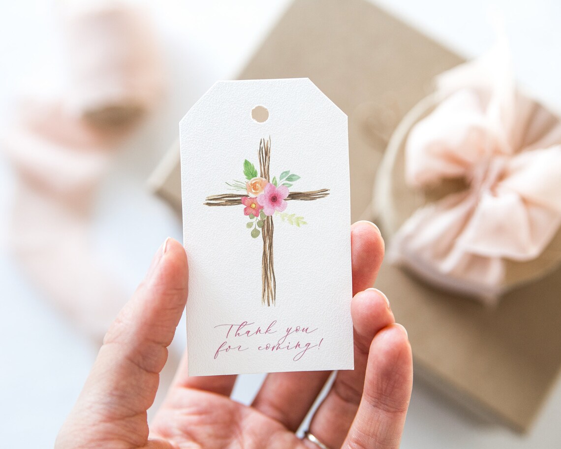 Cross Gift Tags Printable Gift Tags Cross Flowers Editable | Etsy