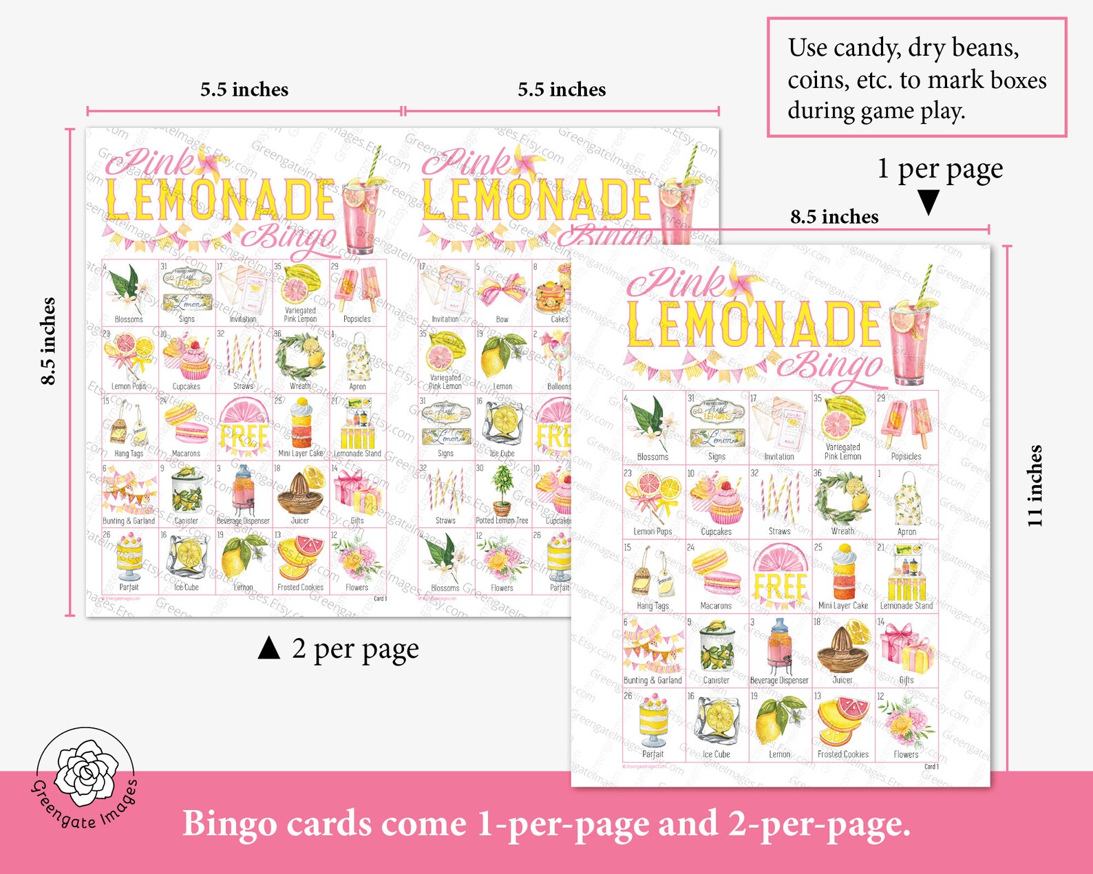 Pink Lemonade Bingo - 50 PRINTABLE Unique Cards. Instant Digital ...