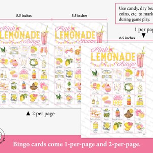 Pink Lemonade Bingo - 50 PRINTABLE Unique Cards. Instant Digital ...
