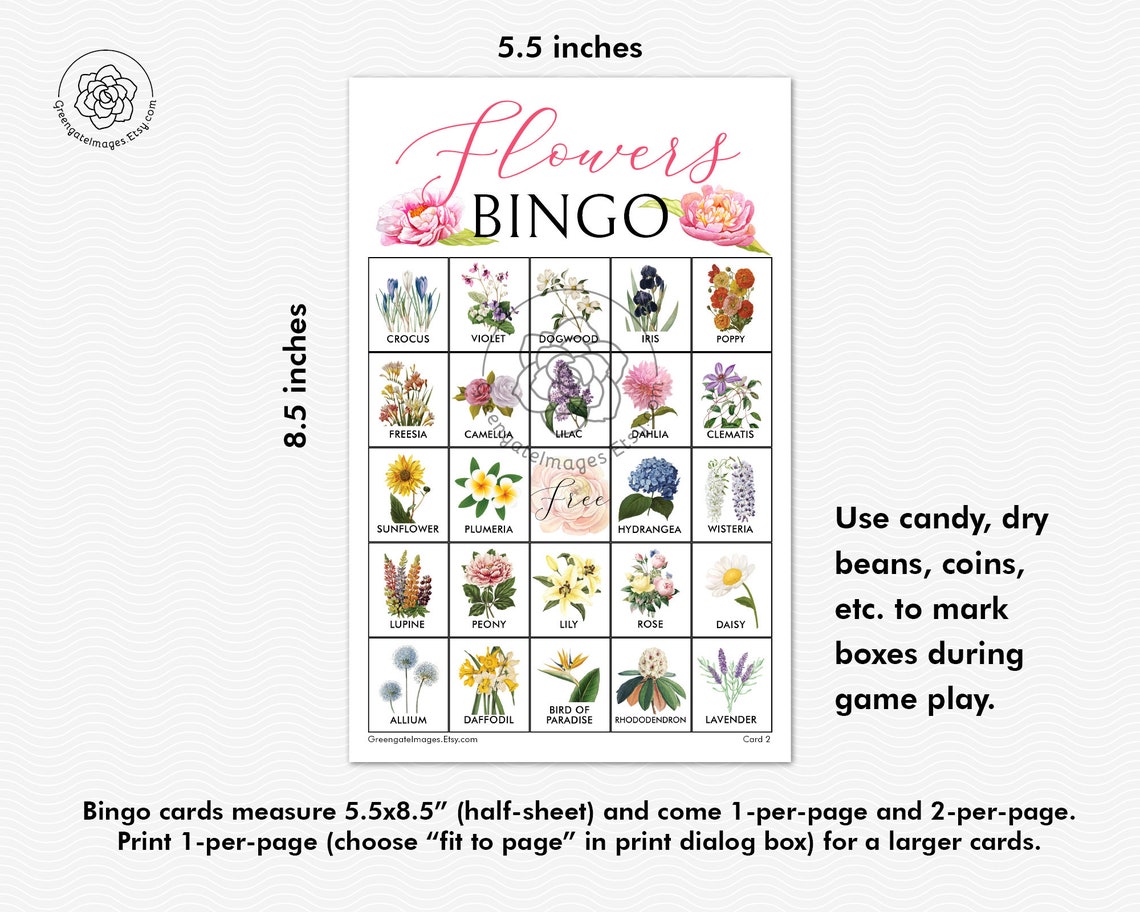Flower Bingo Cards: Printable Bingo 50 Cards Senior Citizen | Etsy