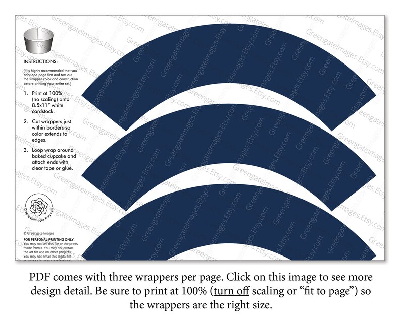 Navy Blue Cupcake Wrapper Printable Instant Download - Etsy