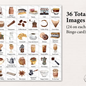 Coffee Bingo Cards: Printable Bingo Cards, Color Pictures, 50 Cards ...