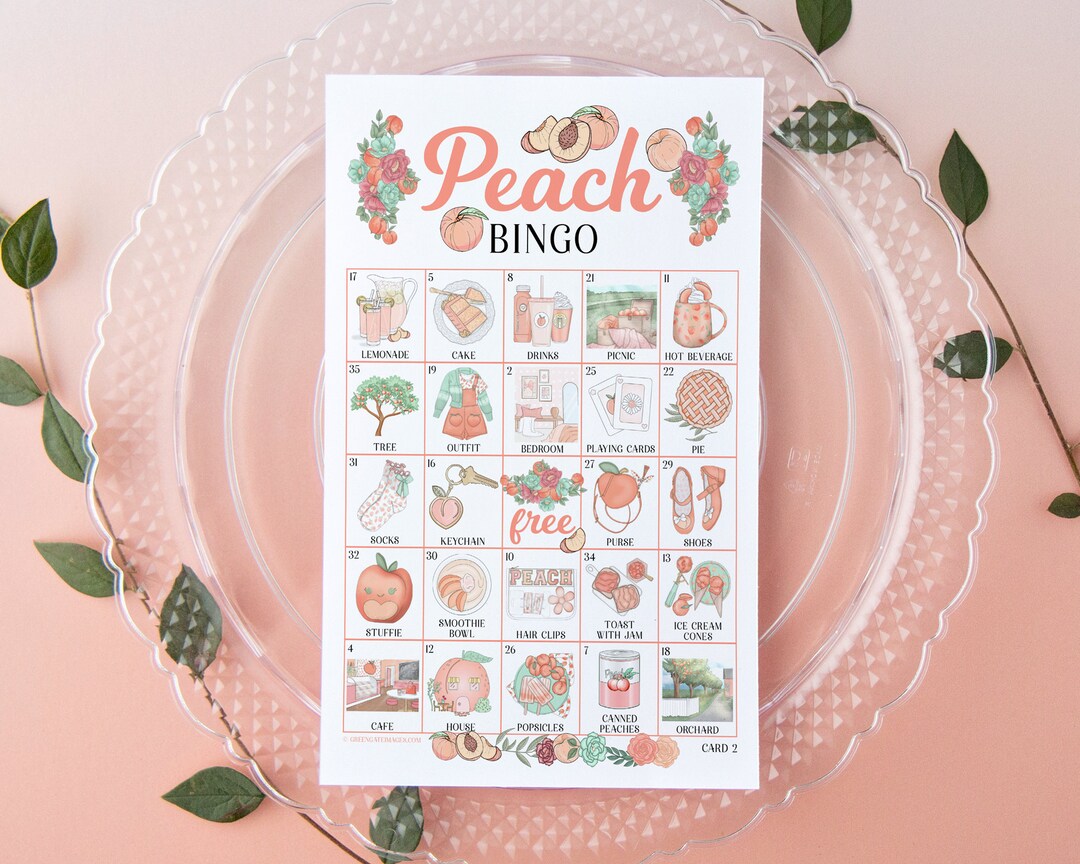 Peach Bingo - 50 PRINTABLE Unique Cards. Instant Digital Download PDF ...