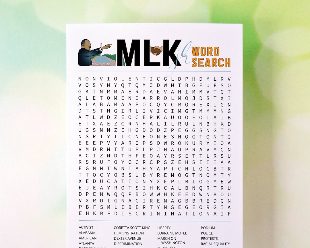 MLK Word Search - PRINTABLE Downloadable Activity. Martin Luther King ...