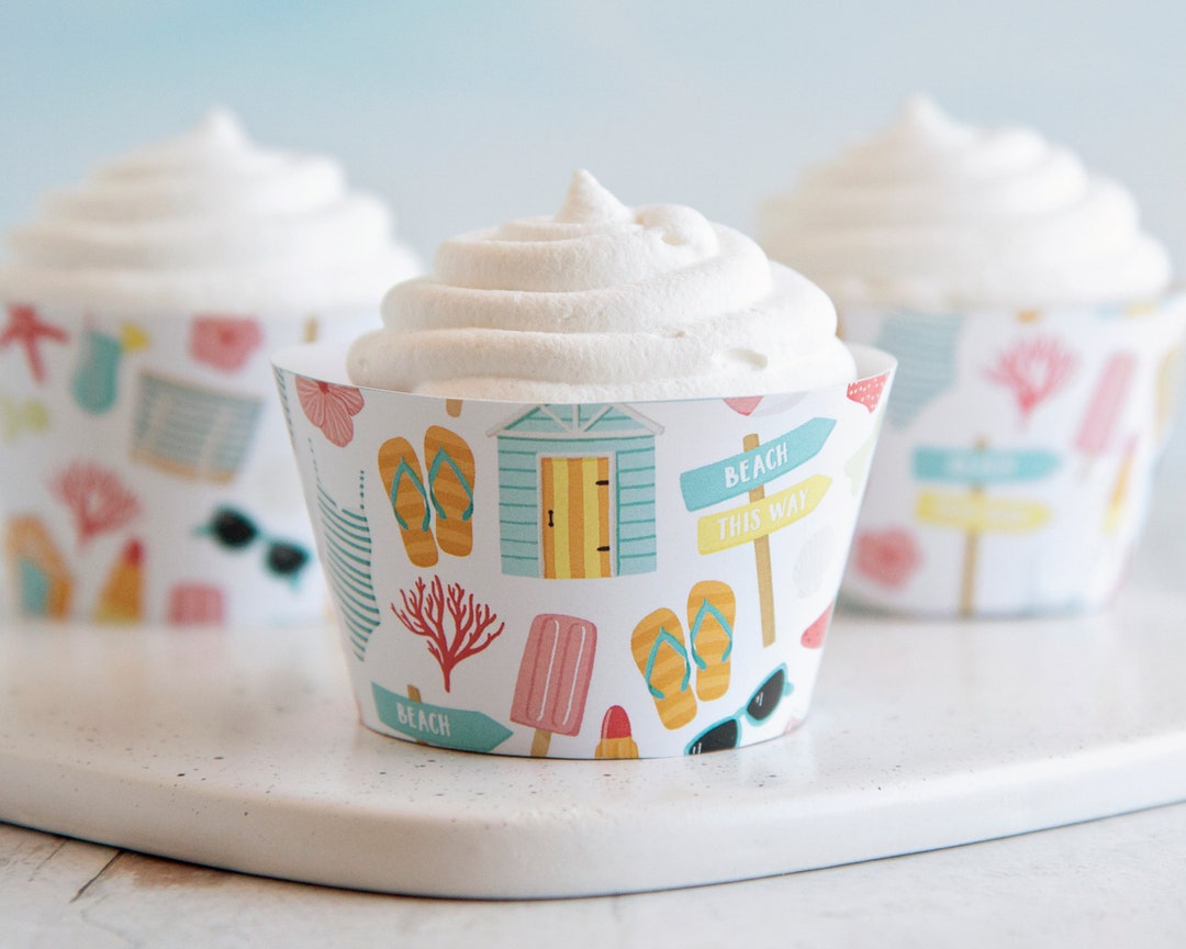 Summer Beach Cupcake Wrapper - PRINTABLE Instant Download, Swimming ...