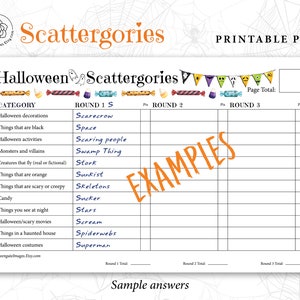 Halloween Scattergories - PRINTABLE Instant Download PDF. Party Game ...