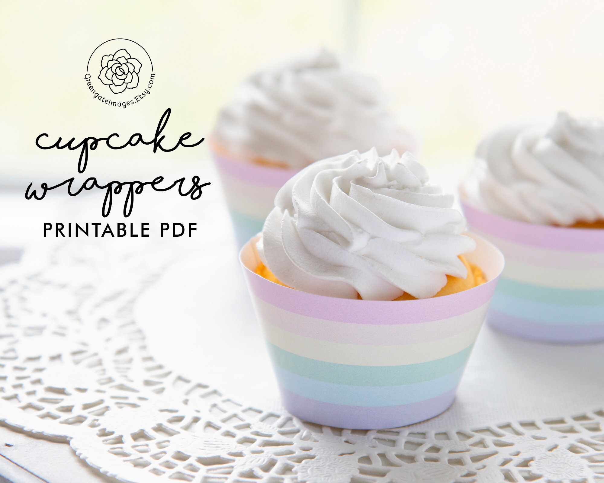 Printable Cupcake Wrapper pastel rainbow horizontal | Etsy