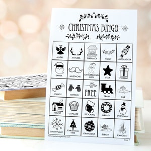 Christmas Bingo Cards: Printable Bingo Cards, Black and White, 50 Cards ...
