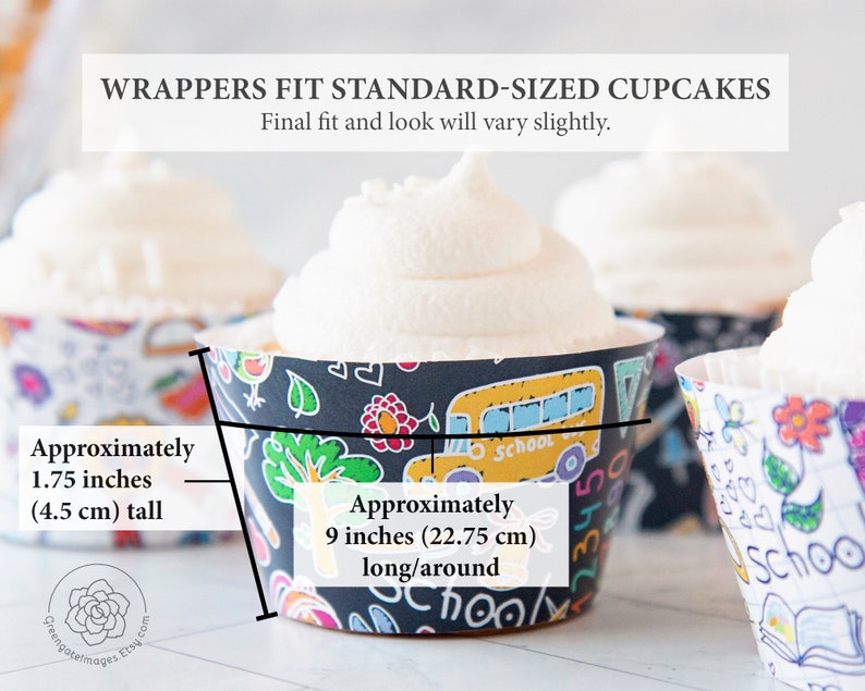 School Cupcake Wrappers - PRINTABLE Cupcake Sleeves, Instant Download ...