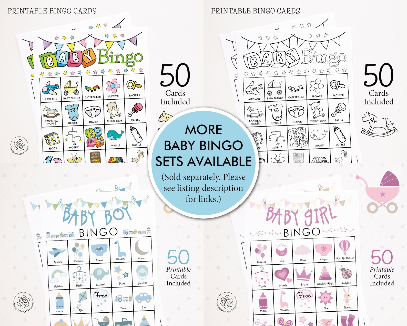 BOY - Baby Shower Bingo: 100 Cards, PRINTABLE Bingo Pdf, Personalized ...
