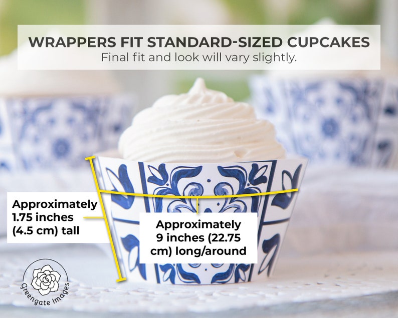 Talavera Style Cupcake Wrapper - Printable Cupcake Wrap, Blue and White ...
