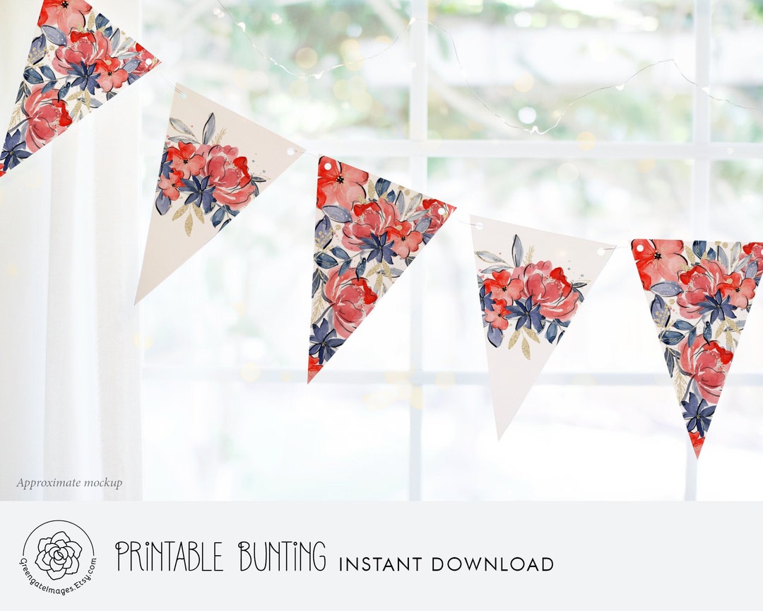 Patriotic Floral Bunting - PRINTABLE Banner for 4th of July, Memorial ...