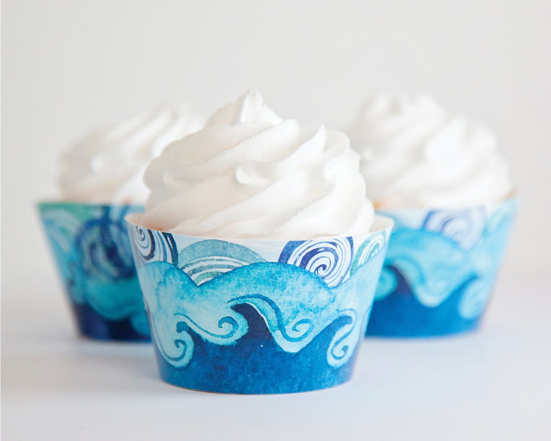 Wave Cupcake Wrapper Printable Cupcake Wrap Blue Turquoise - Etsy