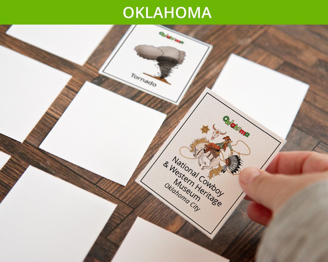 Oklahoma Memory Game - PRINTABLE Downloadable Activity PDF. Matching ...