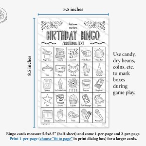 Personalized Birthday Bingo: 50 Printable Bingo Cards - BW Customized ...