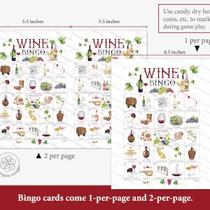 Wine Bingo - 50 PRINTABLE Unique Cards. Instant Digital Download PDF ...