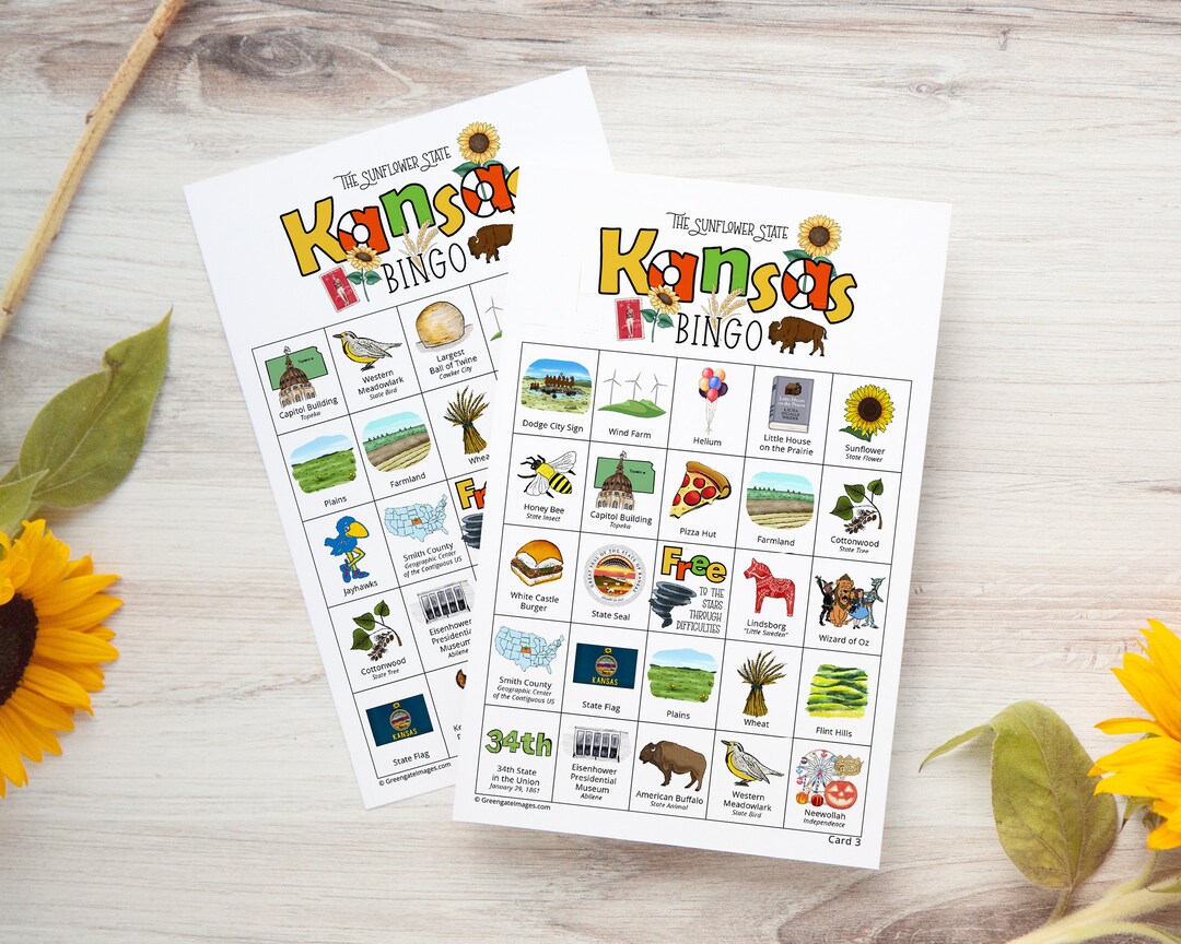 Kansas Bingo Cards - 50 PRINTABLE Unique Cards Download Instantly. Fun ...